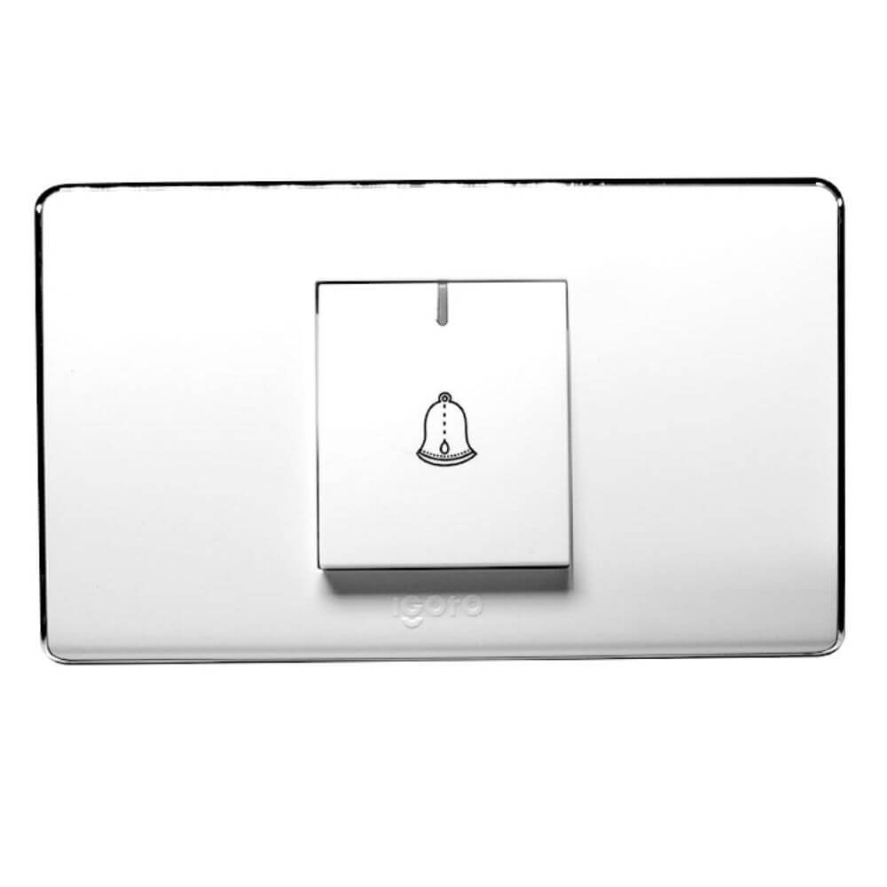 INTERRUPTOR T/TIMBRE BLANCO C/ BORDE PLATEADO IGOTO - Hyper Eléctricos